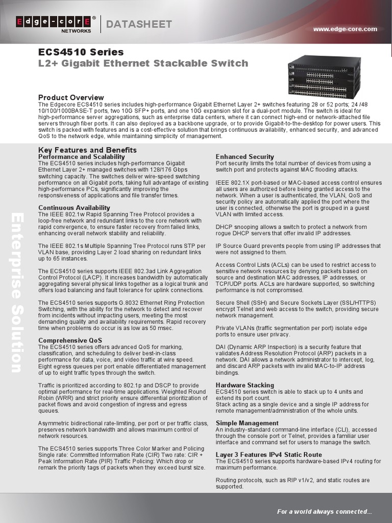 Datasheet: L2+ Gigabit Ethernet Stackable Switch | PDF | I Pv6 ...