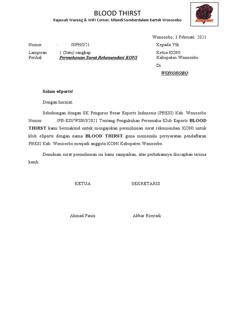 Format Permohonan Rekom Koni | PDF