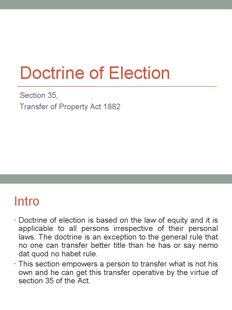 Doctrine of Election Transfer Property Act | PDF | Property | Ethical Principles