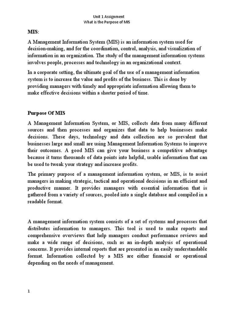 MIS Unit 1 Assignment | PDF | Management Information System | Information