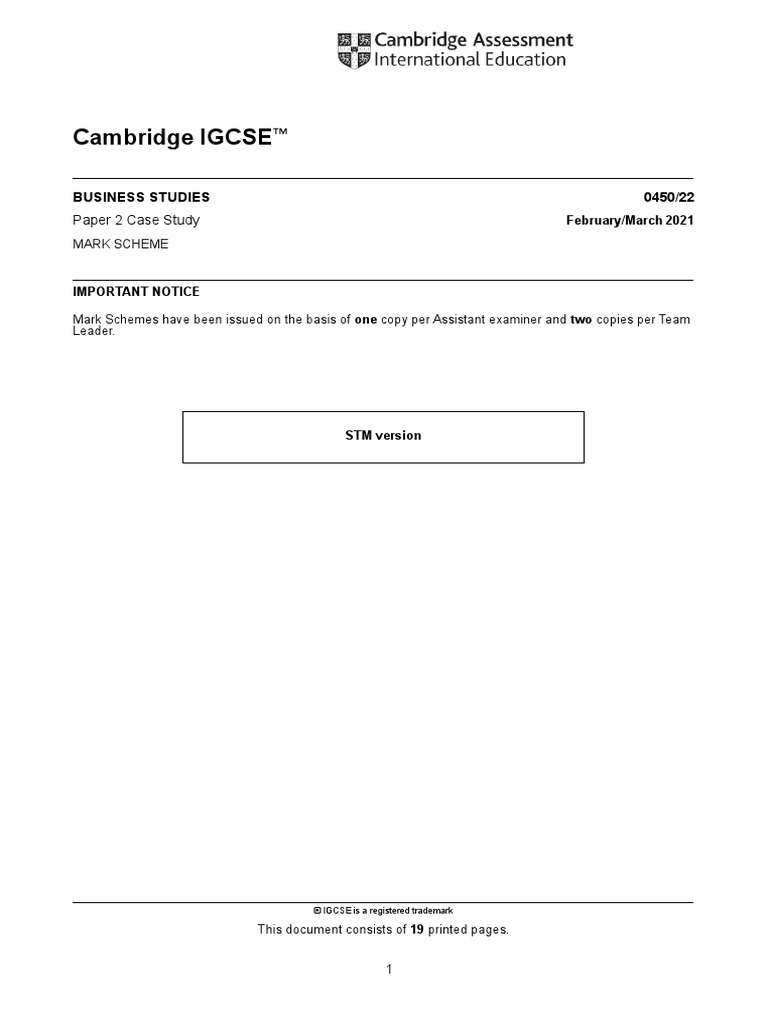 Cambridge IGCSE: Business Studies 0450/22 | PDF | Marketing | Profit ...