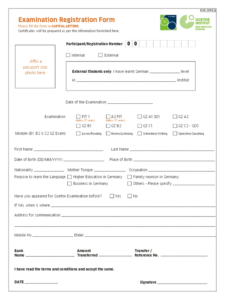Goethe Application Form 2021 Exam | PDF | Identity Document | Government
