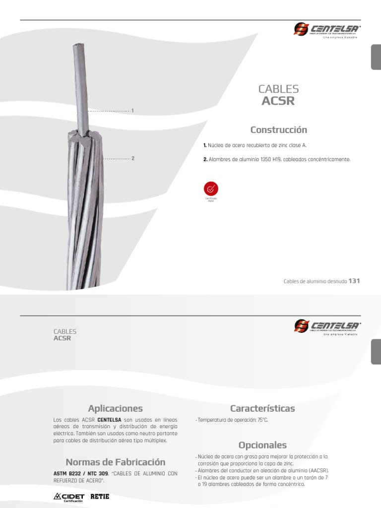Cables ACSR: Especificaciones y Usos | PDF | Acero | Aluminio