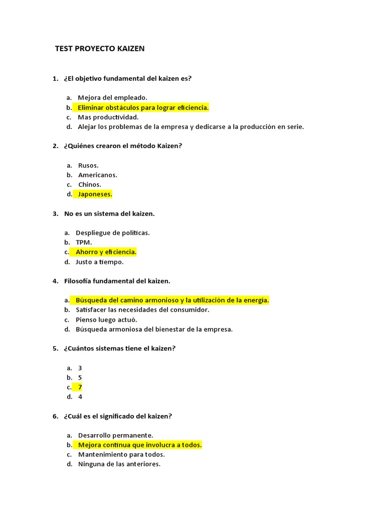 Test Proyecto Kaizen | PDF
