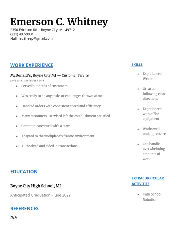 Emerson C. Whitney: Work Experience | PDF
