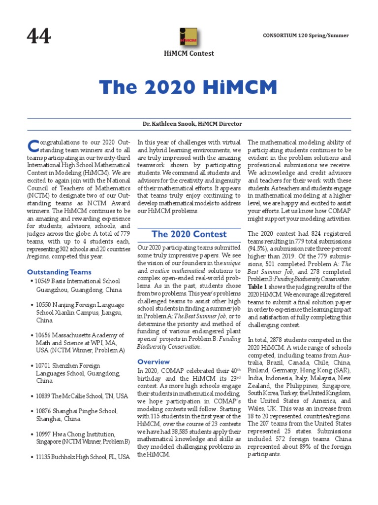 Cons HiMCM | PDF | Memorandum | National Council Of Teachers Of Mathematics