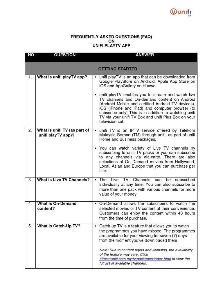 Frequently Asked Questions (Faq) ON Unifi Playtv App: NO Answer | PDF | Ios | Android (Operating ...