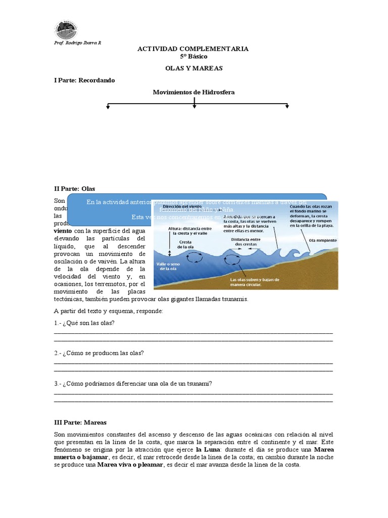 Actividad Complementaria 5° Básico - Olas y Mareas | PDF | Marea | Tsunami
