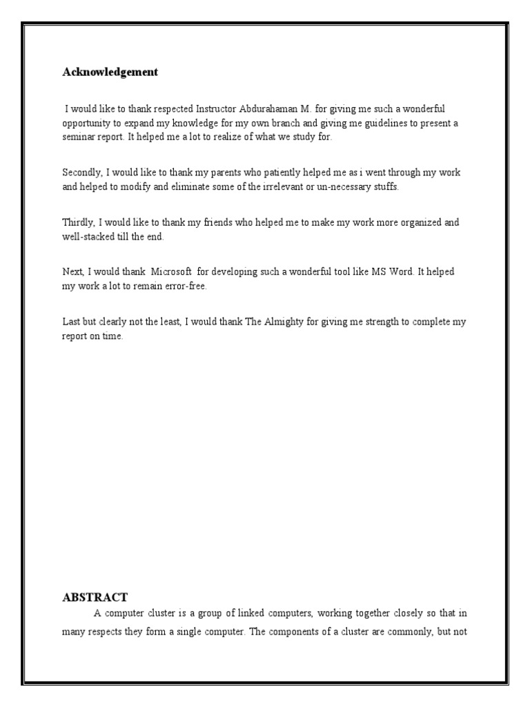 Acknowledgement | PDF | Computer Cluster | Computer Network
