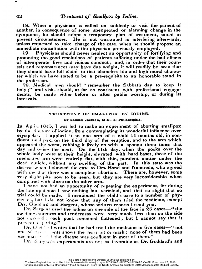 Treatment of Smallpox by Iodine | PDF | Physician | Medical Specialties