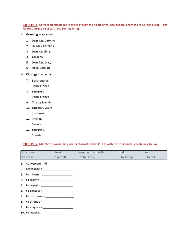 Email Writing Unit 1 Assignments | PDF