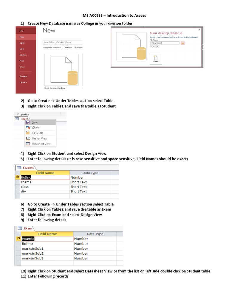 MS Access Database, Table Creation, Relationship | PDF