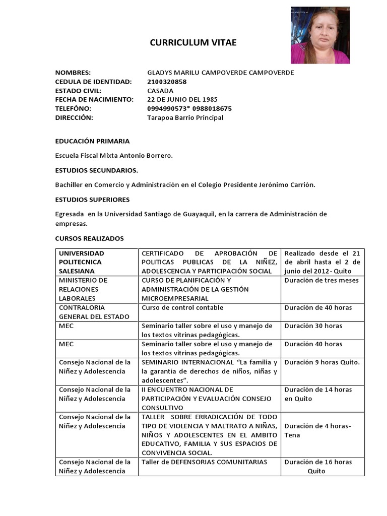 Curriculum Vitae Gladys | PDF | Ecuador