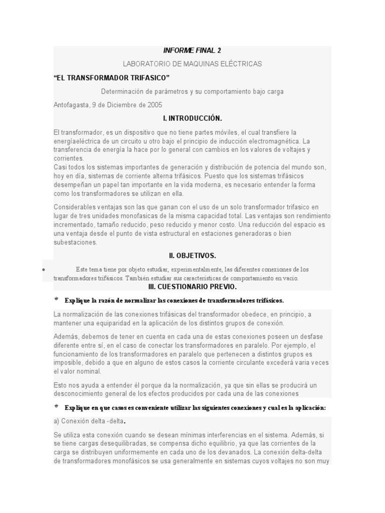 Transformador Trifasico, Conexiones Delta Estrella | PDF ...