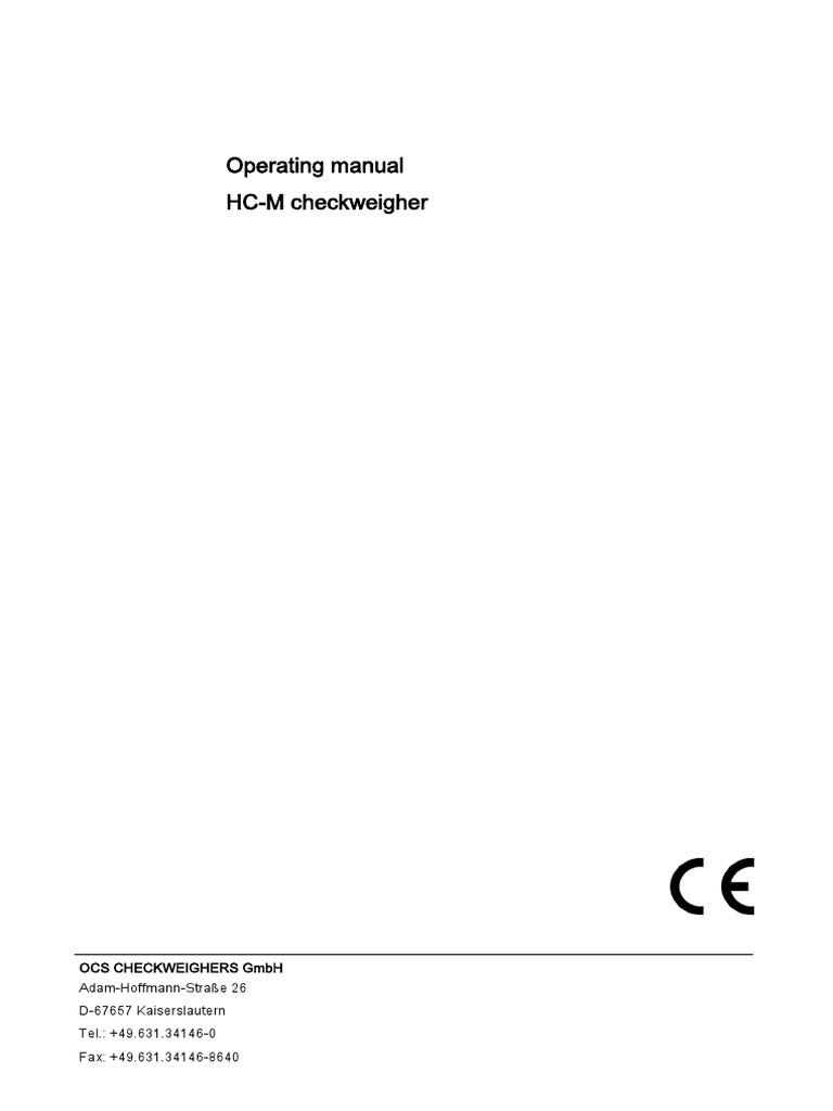 Operating Manual HC-M Checkweigher | PDF | Safety | Menu (Computing)