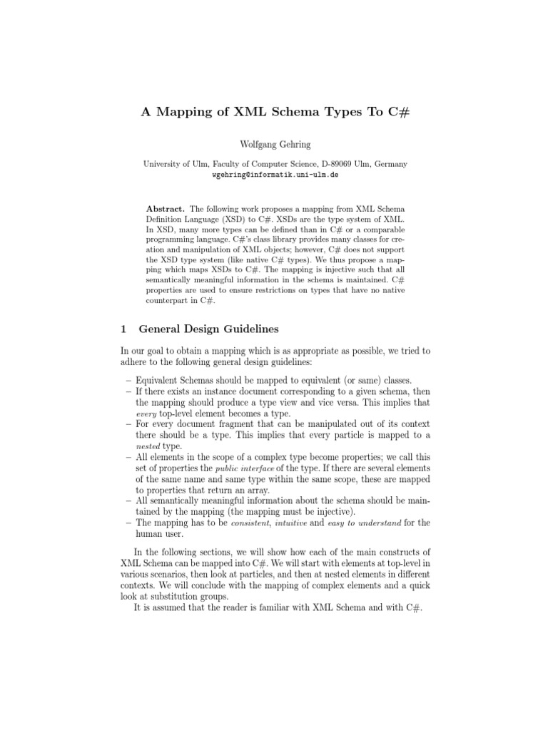 A Mapping of XML Schema Types To C#: 1 General Design Guidelines | PDF | Xml Schema | Class ...