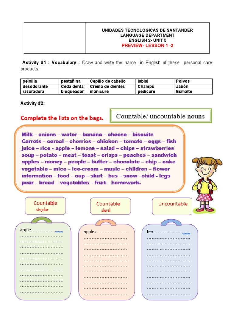 Activity #1: Vocabulary: Draw and Write The Name in English of These ...