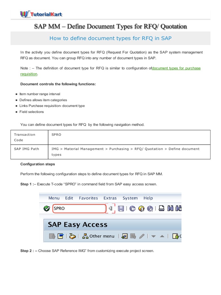 How To Define Document Types For RFQ in SAP | PDF | Business | Computing
