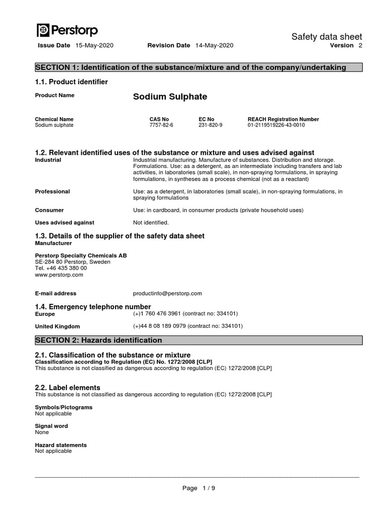 MSDS - Sodium Sulphate - Eng-4105 | PDF | Dangerous Goods | Toxicity