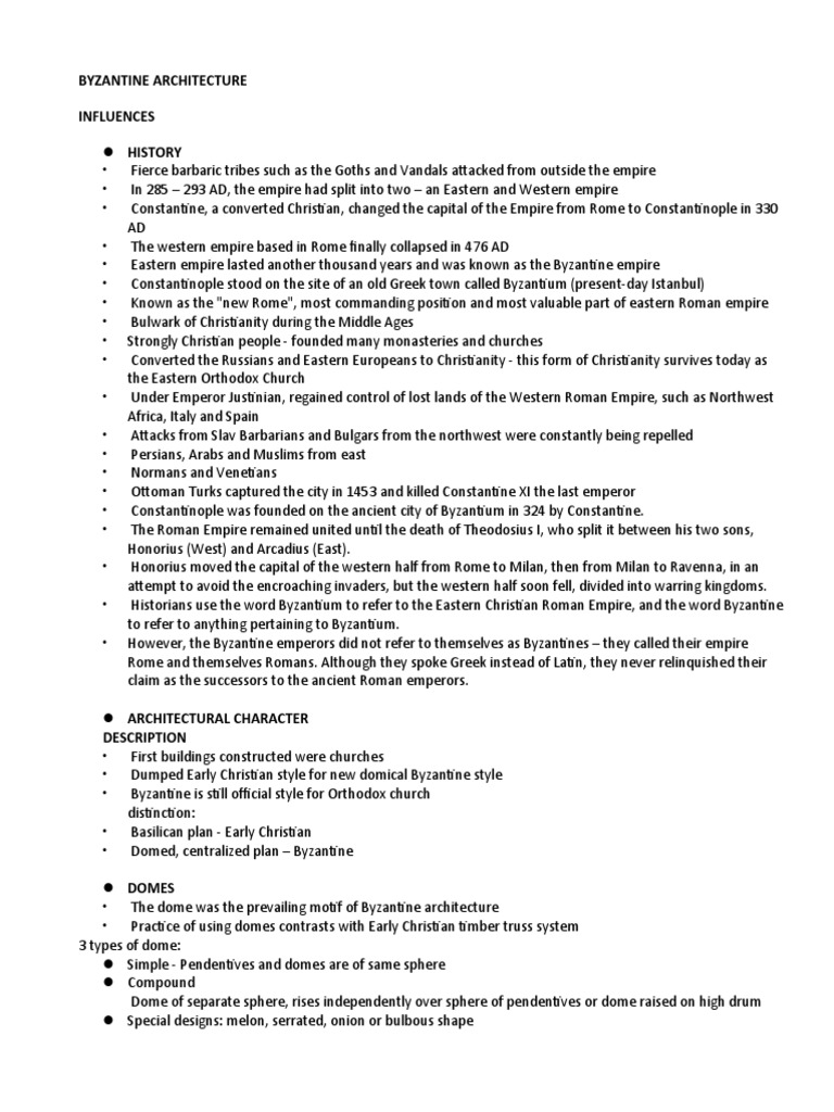 Byzantine Architecture Handout | PDF | Byzantine Empire | Constantinople