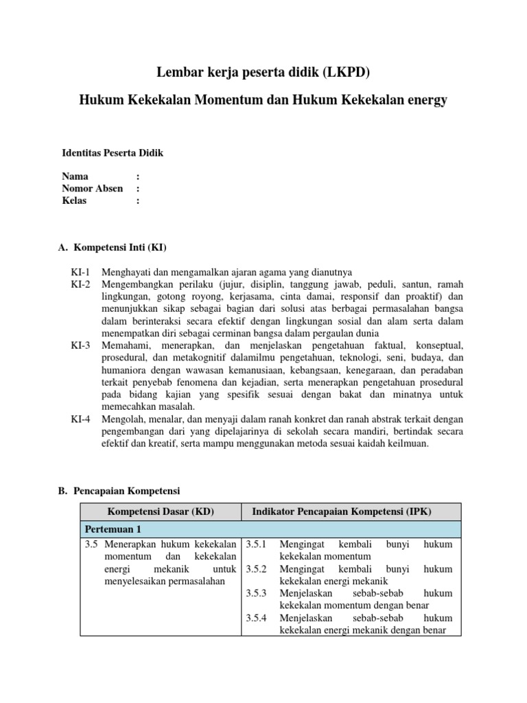 Lembar Kerja Peserta Didik | PDF