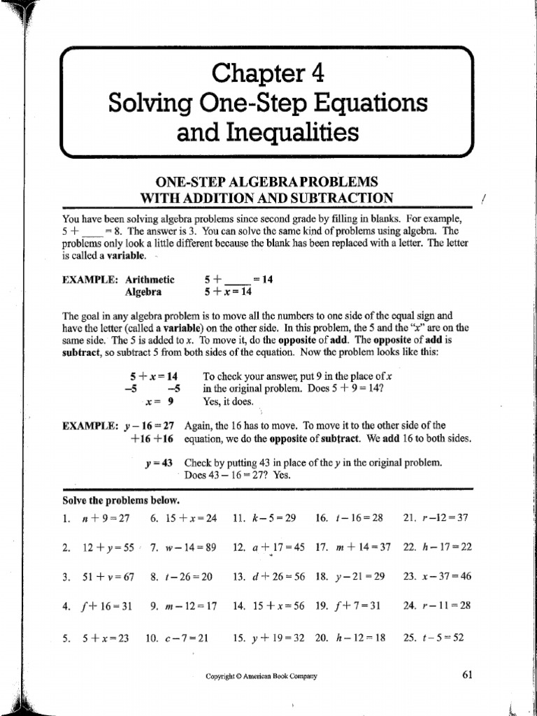 One Step Equation Worksheets | PDF