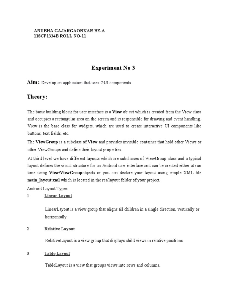 Experiment No 3 Aim: Theory:: Develop An Application That Uses GUI ...