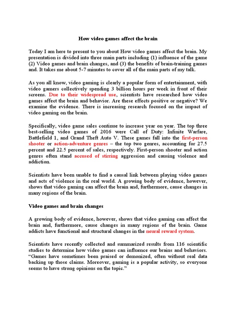 How Video Games Affect The Brain: Due To Their Widespread Use | PDF ...