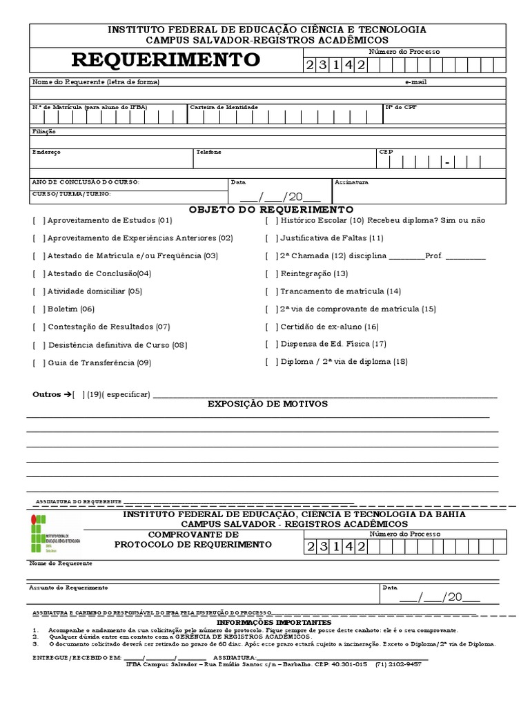 Requerimento Ifba | PDF
