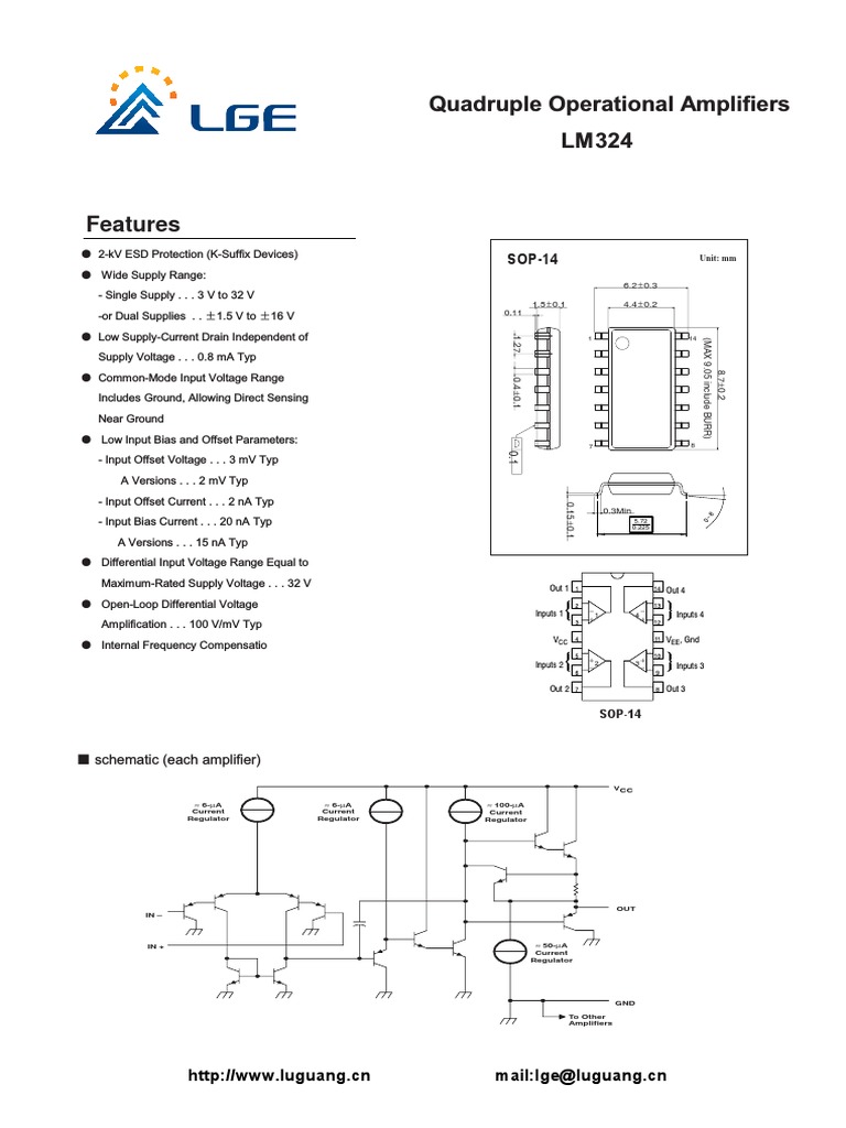 Datasheet lm124 | PDF | Amplifier | Power Supply