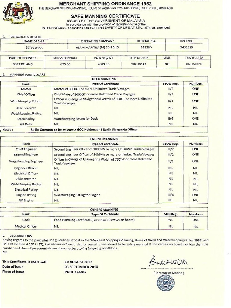 1.4 Safe Manning Document - (Unlimited) - Exp 10.08.2022 | PDF ...