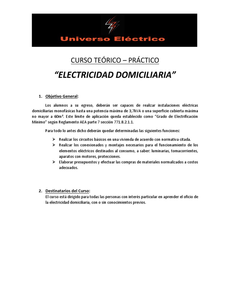 Temario Electricidad Domiciliaria Completo | PDF | Electricidad | Corriente eléctrica