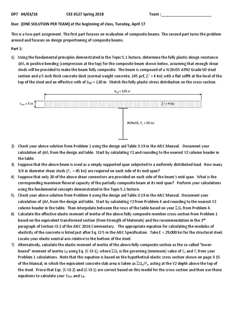 DP7 04/03/18 CEE 6527 Spring 2018 Team: - Due: (ONE SOLUTION PER TEAM ...