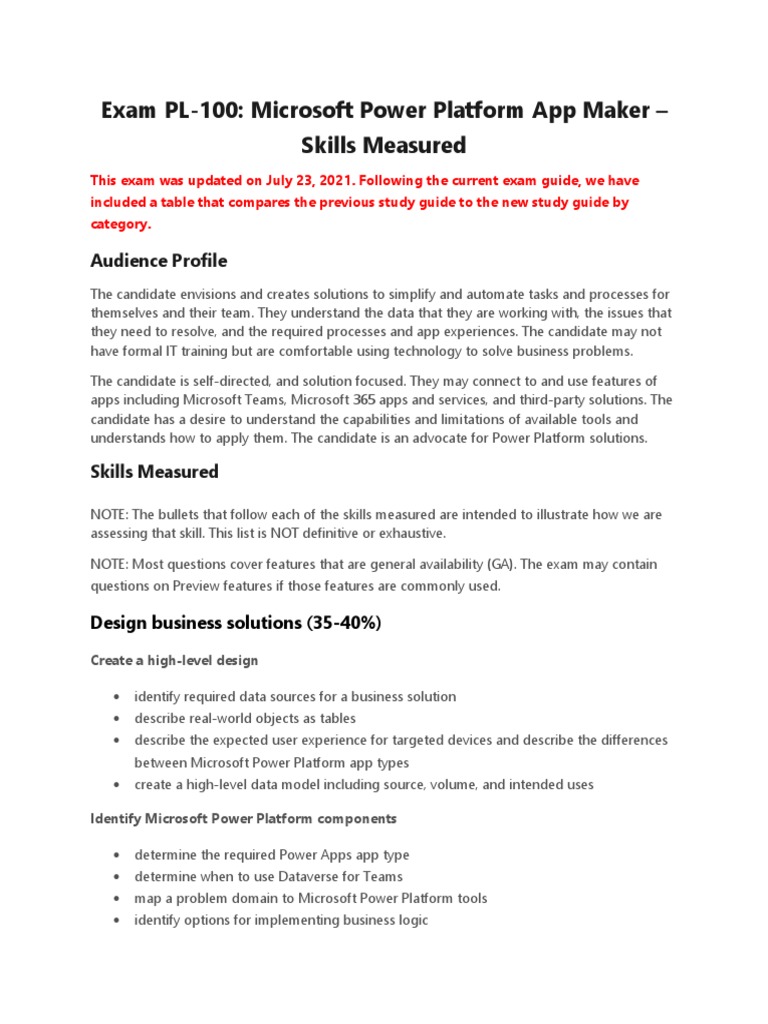 Exam PL-100: Microsoft Power Platform App Maker - Skills Measured | PDF ...