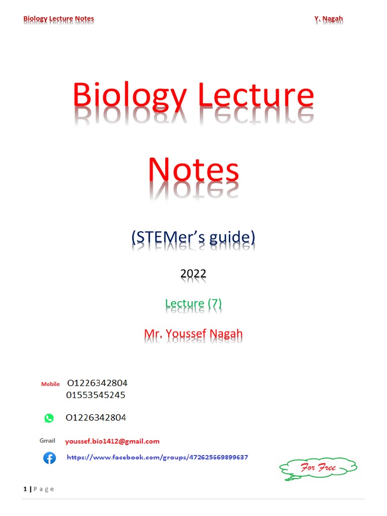 Biology Lecture Notes: (Stemer'S Guide) | PDF | Epithelium | Stimulus ...