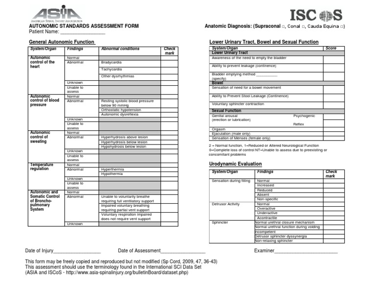 Autonomic Standards Assessment Form Anatomic Diagnosis: (Supraconal ...
