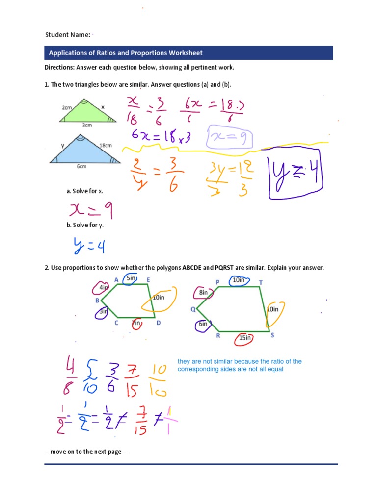 Applications of Ratios and Proportions Worksheet: Student Name | PDF ...