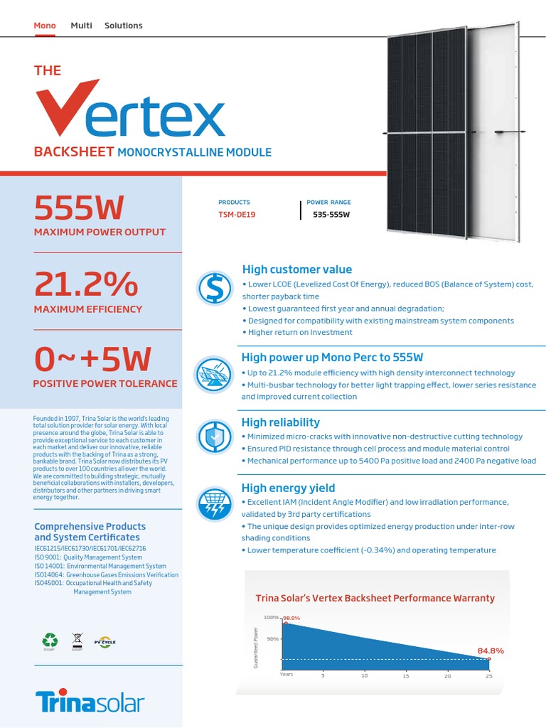 Datasheet Trina Solar Mono Crystalline 110 Cell 535Wp 540Wp 545Wp 550Wp ...