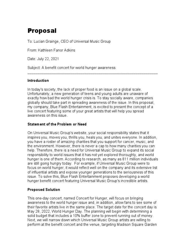 Benefit Concert Proposal | PDF | Concert | Hunger