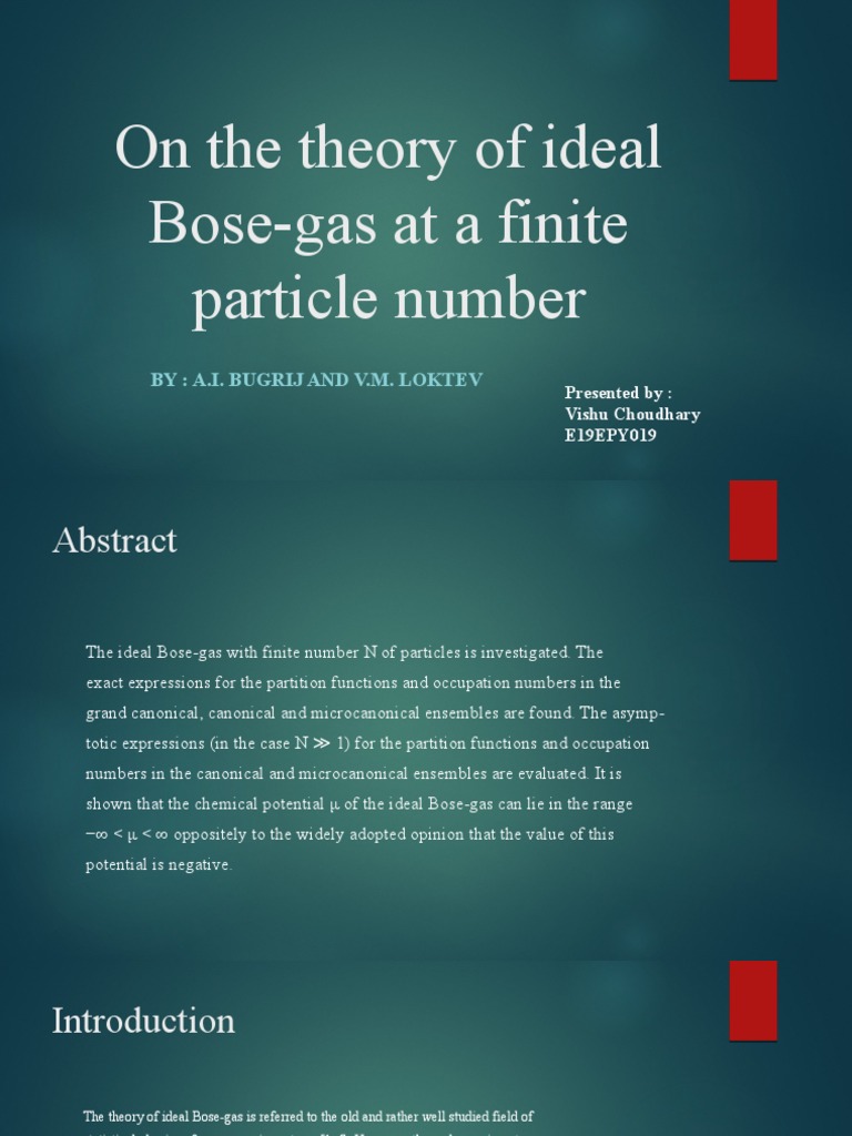 On The Theory of Ideal Bose-Gas at A Finite No of Particles | PDF ...