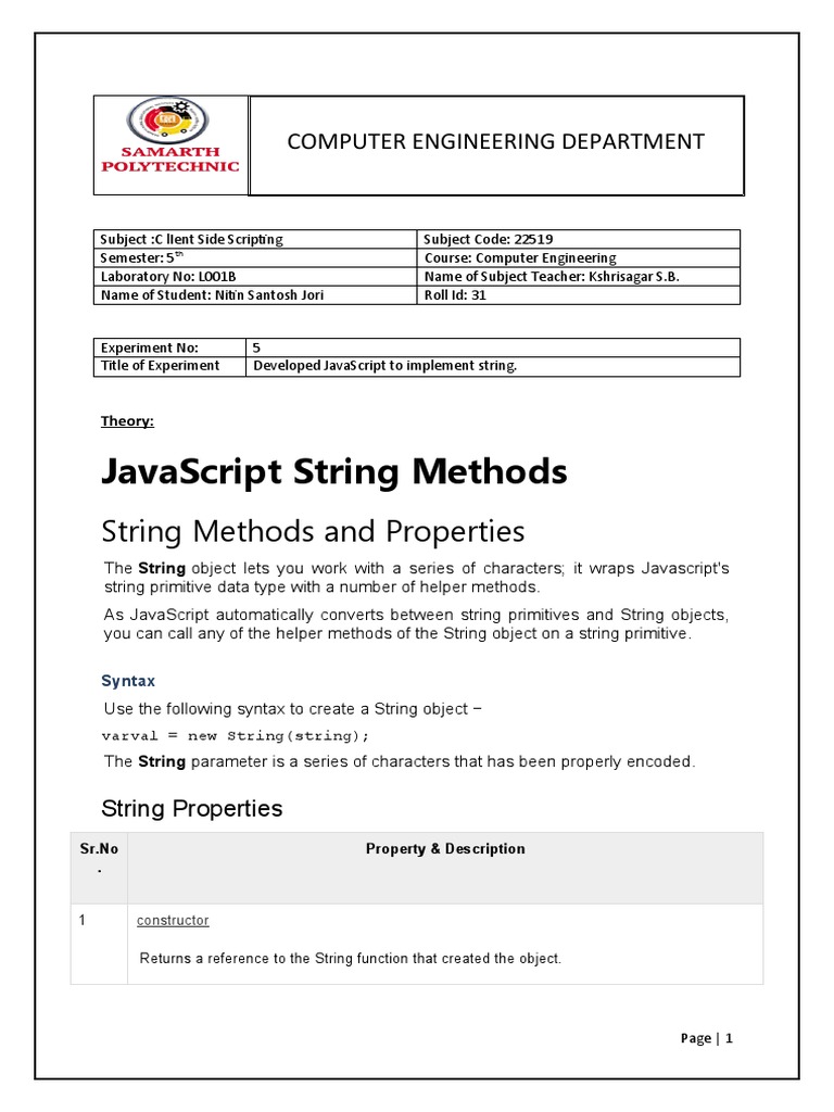 Javascript String Methods | PDF | String (Computer Science) | Java Script