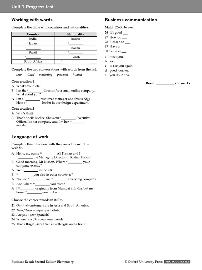 Unit1 Progress Test | PDF | Communication | Human Communication