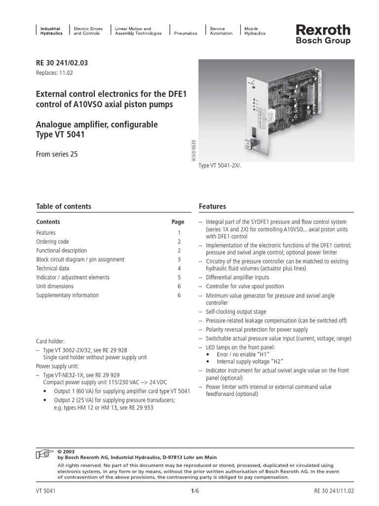 External Control Electronics For The DFE1 Control of A10VSO Axial ...
