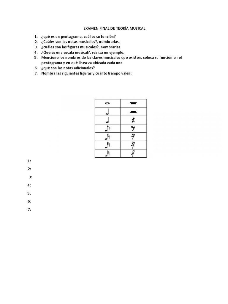 Teoría musical: examen final con 40 preguntas | PDF