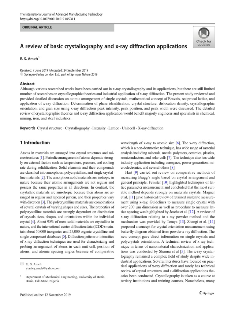 A Review of Basic Crystallography and X-Ray Diffraction Applications ...