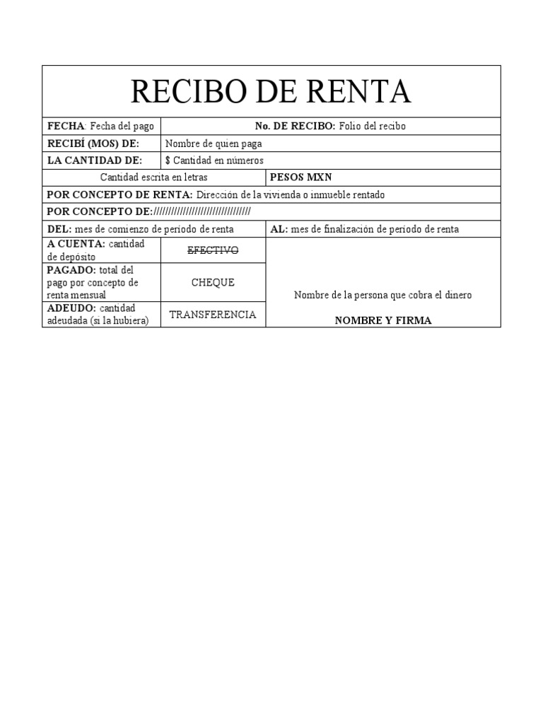 Formato Recibo de Renta | PDF