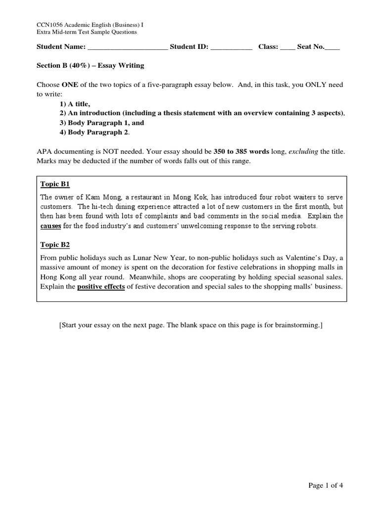 CCN1056 Mid-Term Test Essay Writing | PDF | Essays | Retail