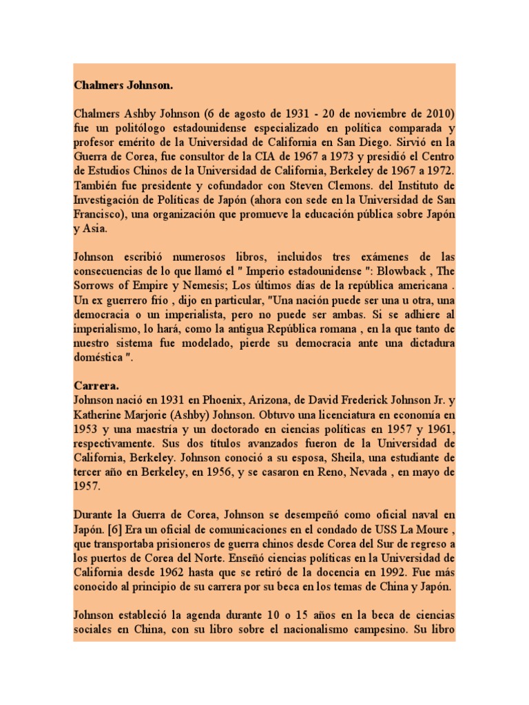 Chalmers Johnson y el Blowback estadounidense | PDF | Los Estados ...