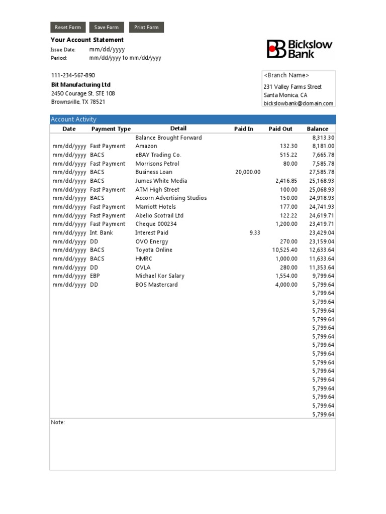Bank Statement Template 2 - TemplateLab | PDF | Money | Banking