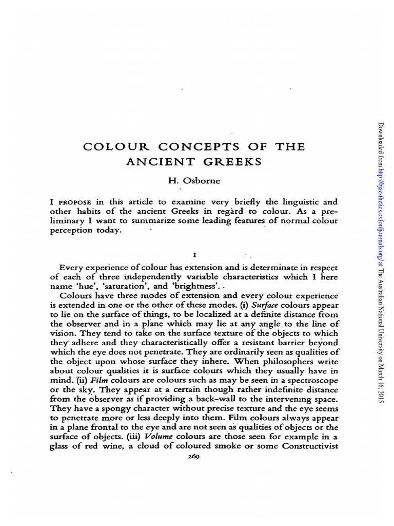 Colour Concepts of The Ancient Greeks | PDF | Color | Paintings